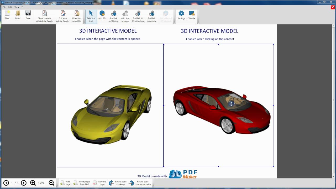 3D PDF Maker Tutorial 6.  Define 3D Model activation in PDF