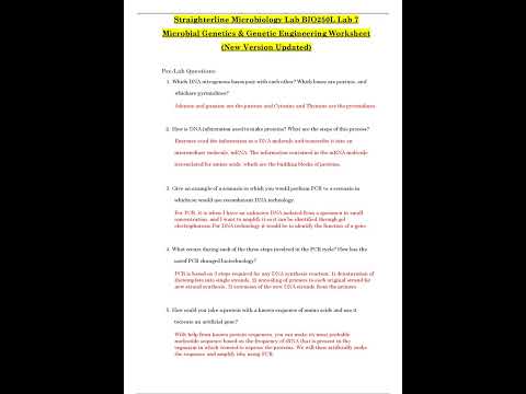 Straighterline Microbiology BIO250L Lab 7 Microbial Genetics & Genetic Engineering Worksheet Questio