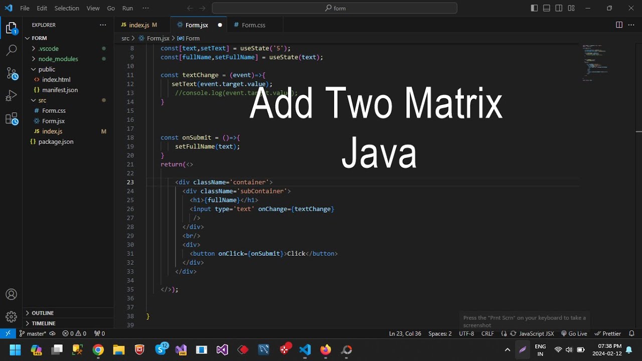 Program to Add Two Matrices in Java using Visual Studio Code