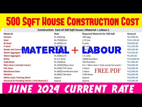 500 Sqft house construction cost | construction cost 2024 | June 2024 material cost | labour cost
