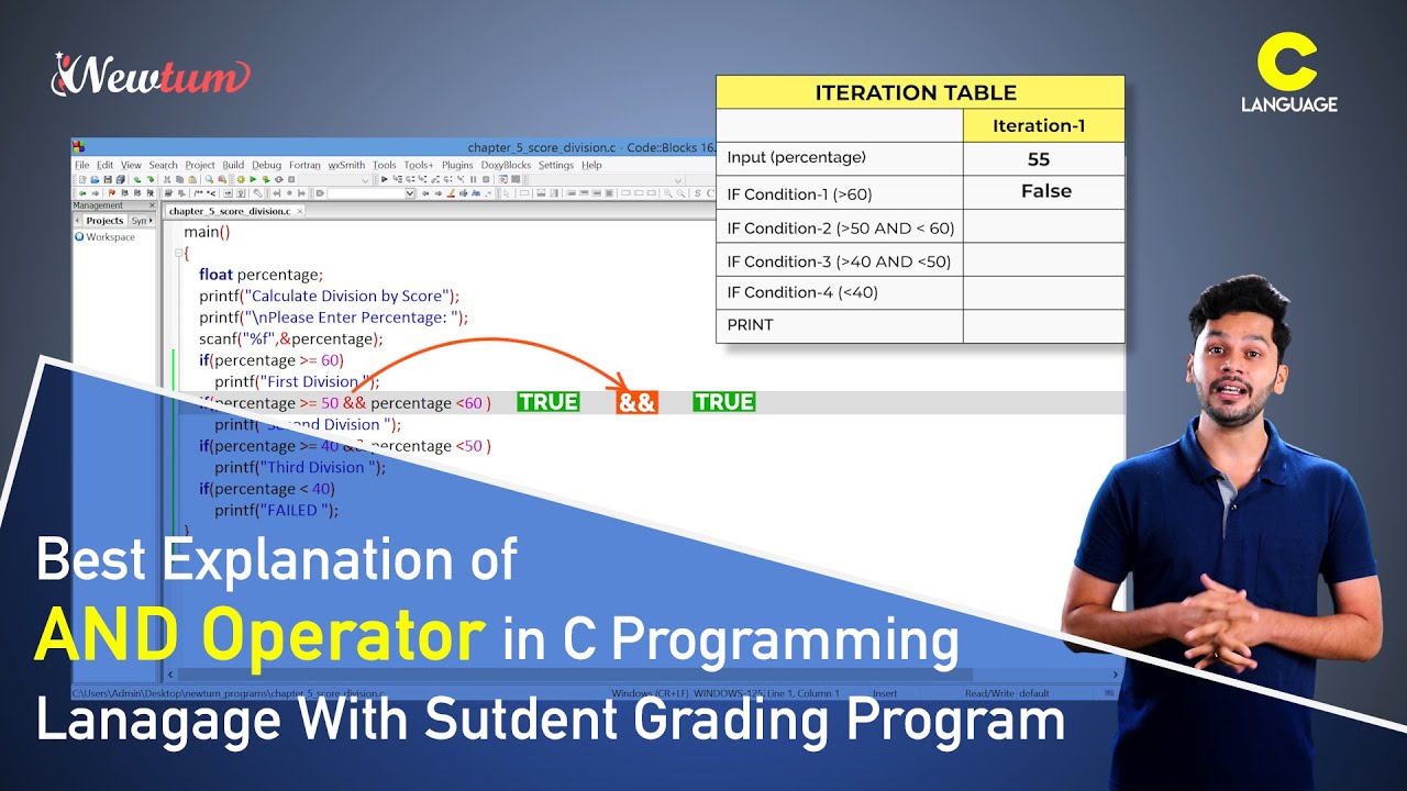 Best Explanation of AND Operator in C Programming Language. With Student Grading Program