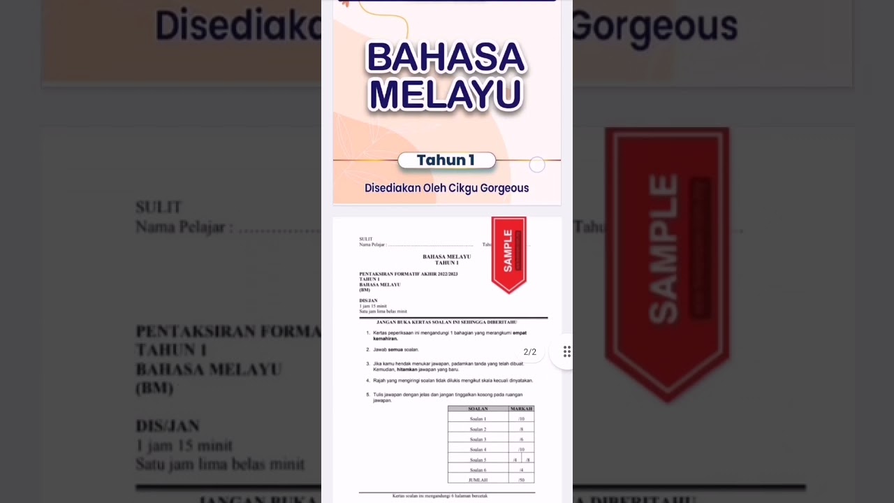 1 SET KERTAS PENTAKSIRAN FORMATIF AKHIR 2022/2023 BAHASA MELAYU SK TAHUN 1 - BONUS WORD