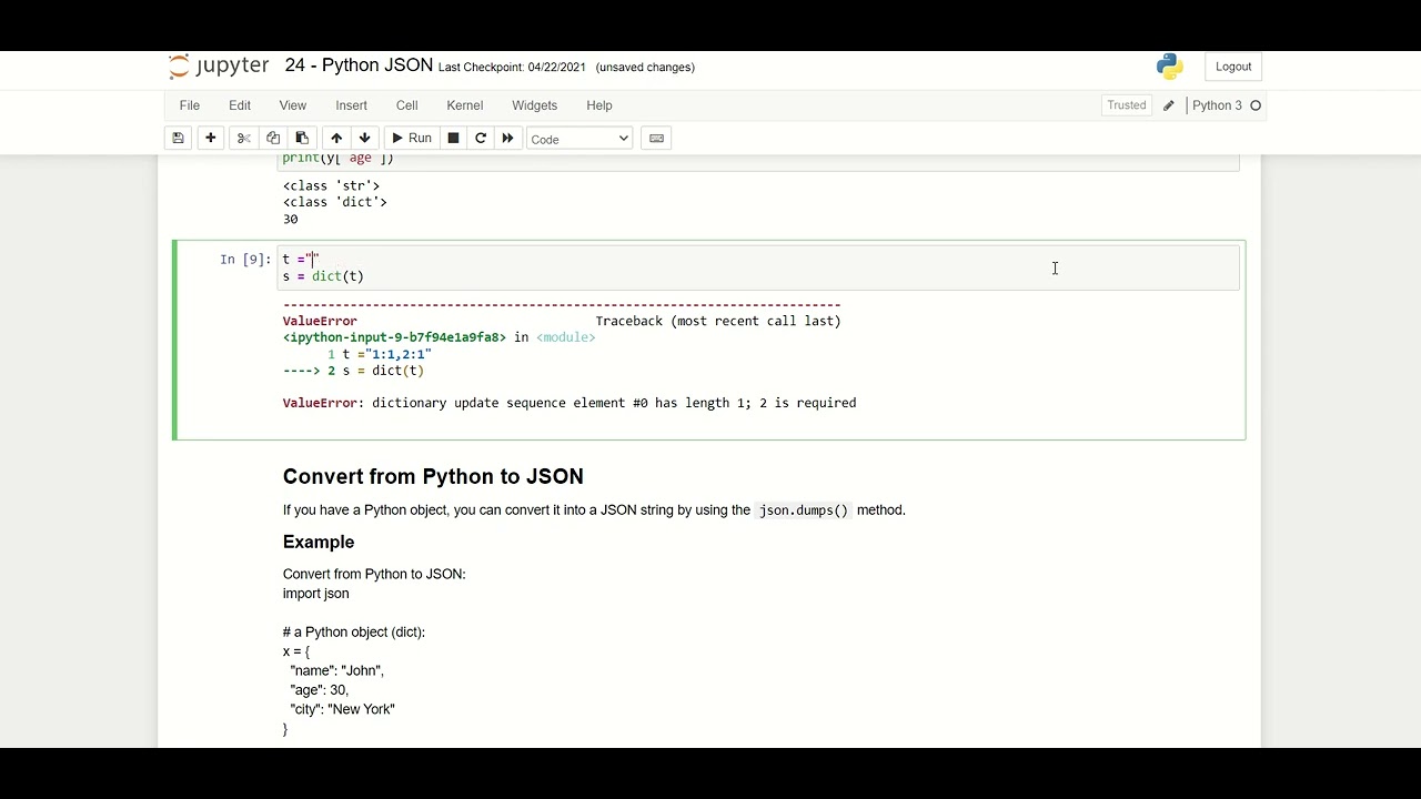 Python Exercise 24   JSON