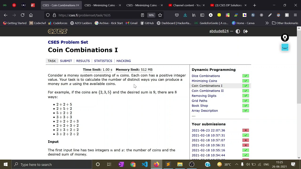 Minimizing Coins | Dynamic Programming CSES Second Problem