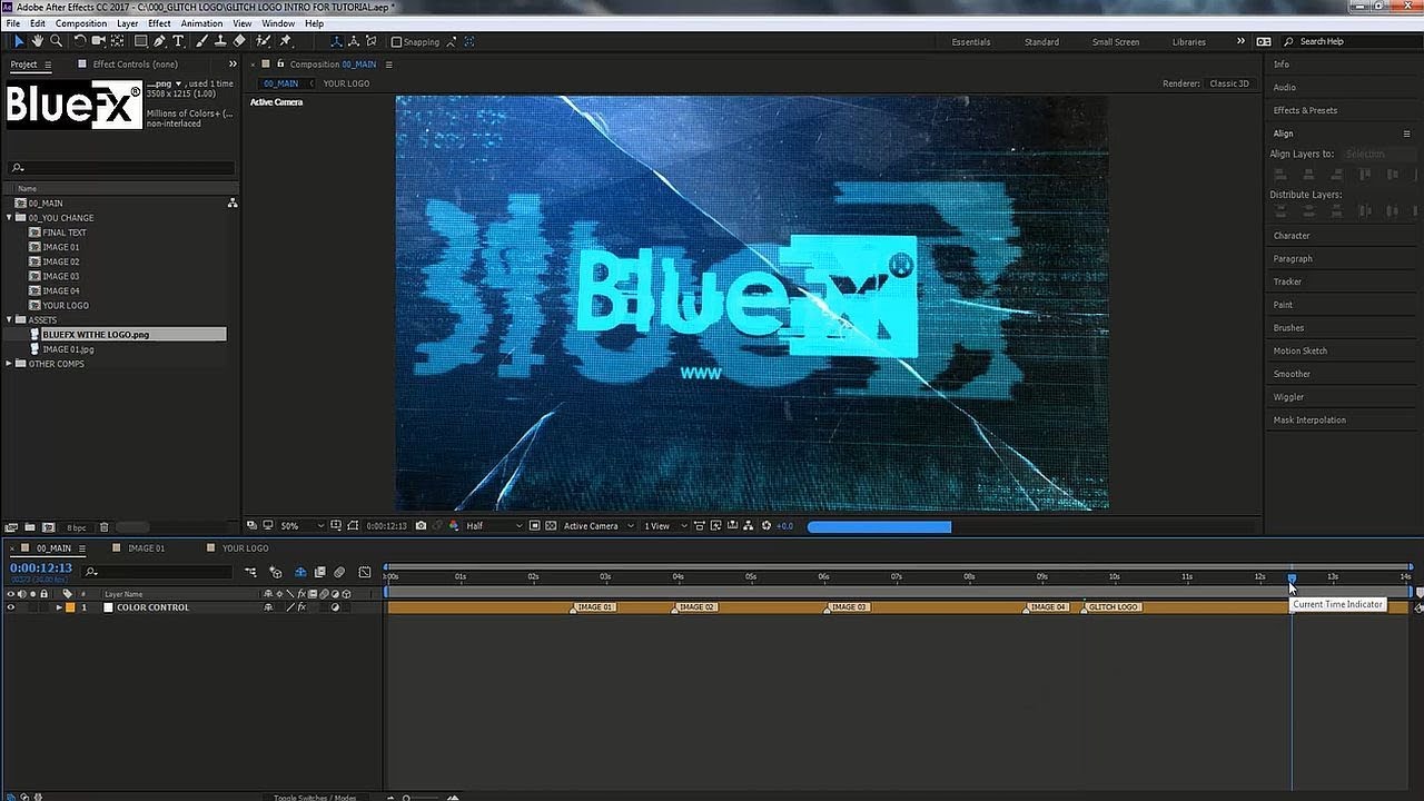 After Effects Template Tutorial Glitch Intro Logo | Bluefx