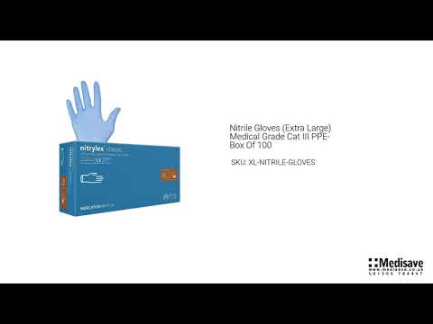 Nitrile Gloves Extra Large Medical Grade Cat III PPE Box Of 100 SKU XL NITRILE GLOVES
