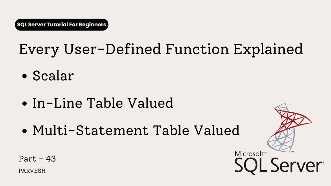 43 Create User-Defined Functions (UDF) in SQL Server | Scalar, Inline & Table Functions