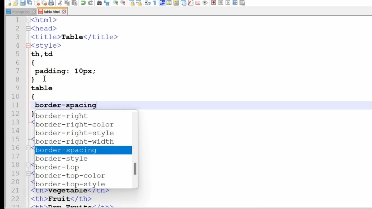 HTML Table Cellspacing and Cellpadding in CSS