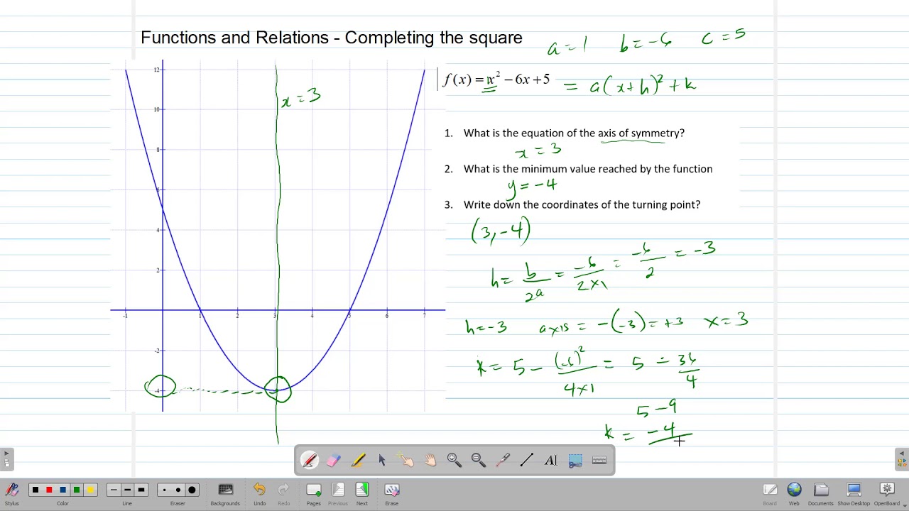 Functions and Relations Completing the square