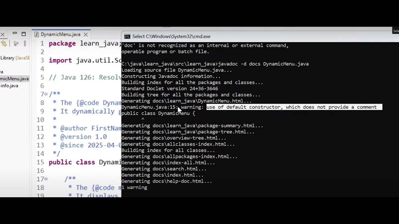 Java 126: Resolve warning: use of default constructor, which does not provide a comment