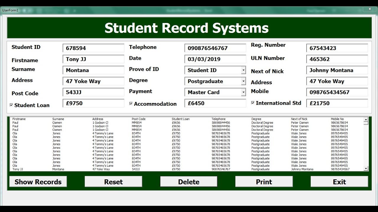 How To Create Excel Data Entry Form With UserForm for Student Records -  Full Tutorial