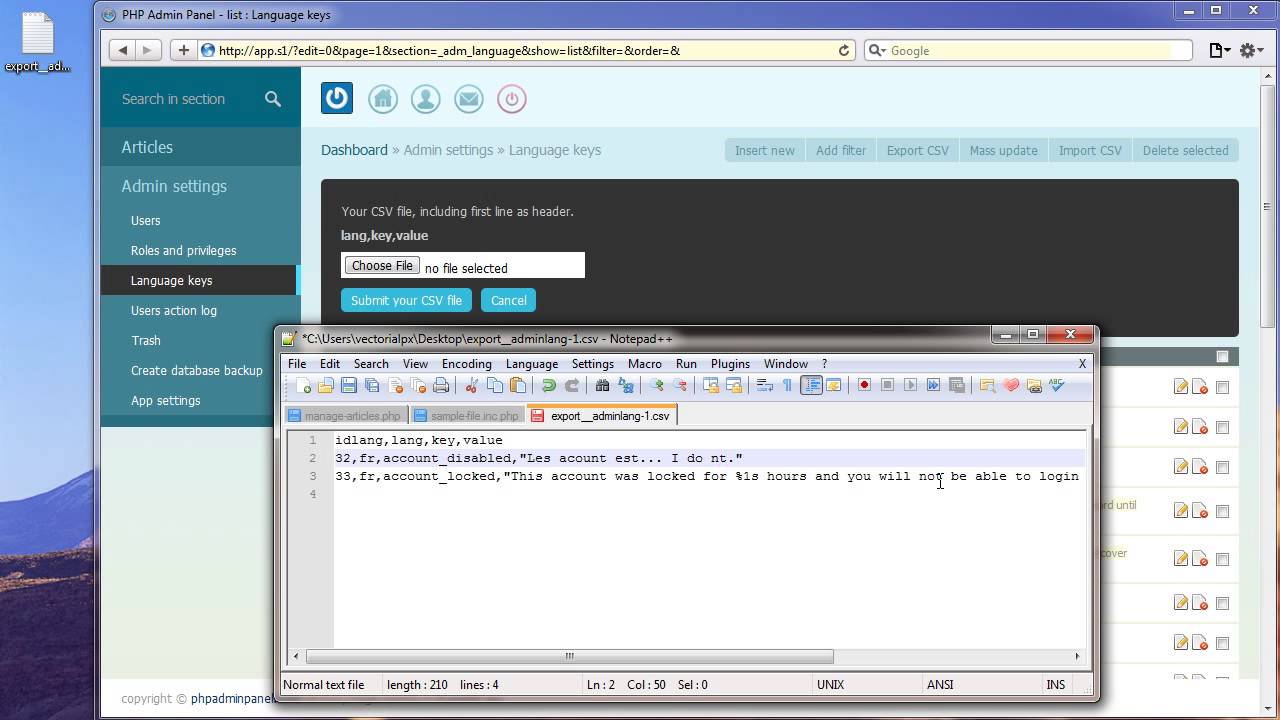 PHP Admin Panel - import csv