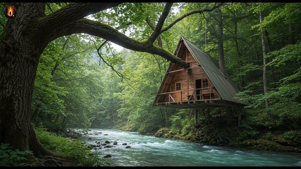 Build an Amazing Shelter Cabin on the Water, Survival Camping, Tree House, Catch and Cook
