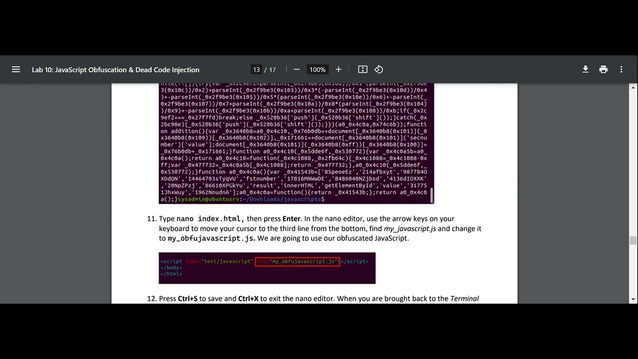 Lab10: JavaScript Obfuscation & Dead Code Injection Part2