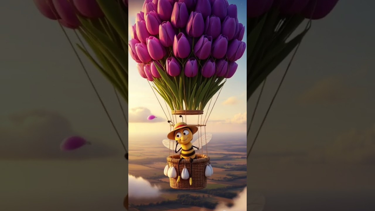 Cute Bee Flying with a Flower Parachute – Whimsical Animation