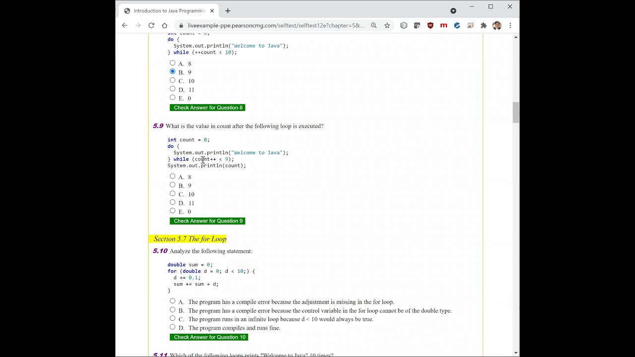 Daniel Liang Java Chapter 5 Multiple Choice Questions
