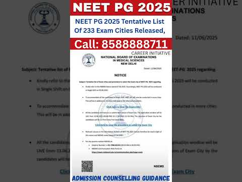 NEET PG 2025 Tentative List Of 233 Exam Cities Released,✅Here's How To Select #neet2025 #neetpg2025