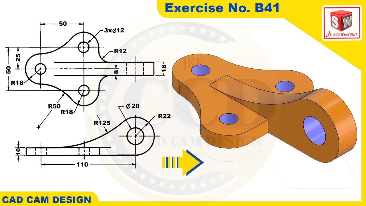 SolidWorks 2D drawing to 3D Model Tutorial  Exercise  B41
