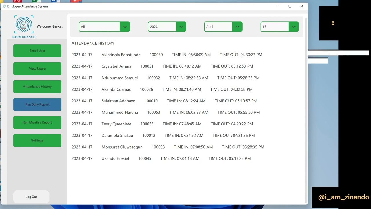 Biomedance - Employee Attendance Management System | Python Tkinter GUI App