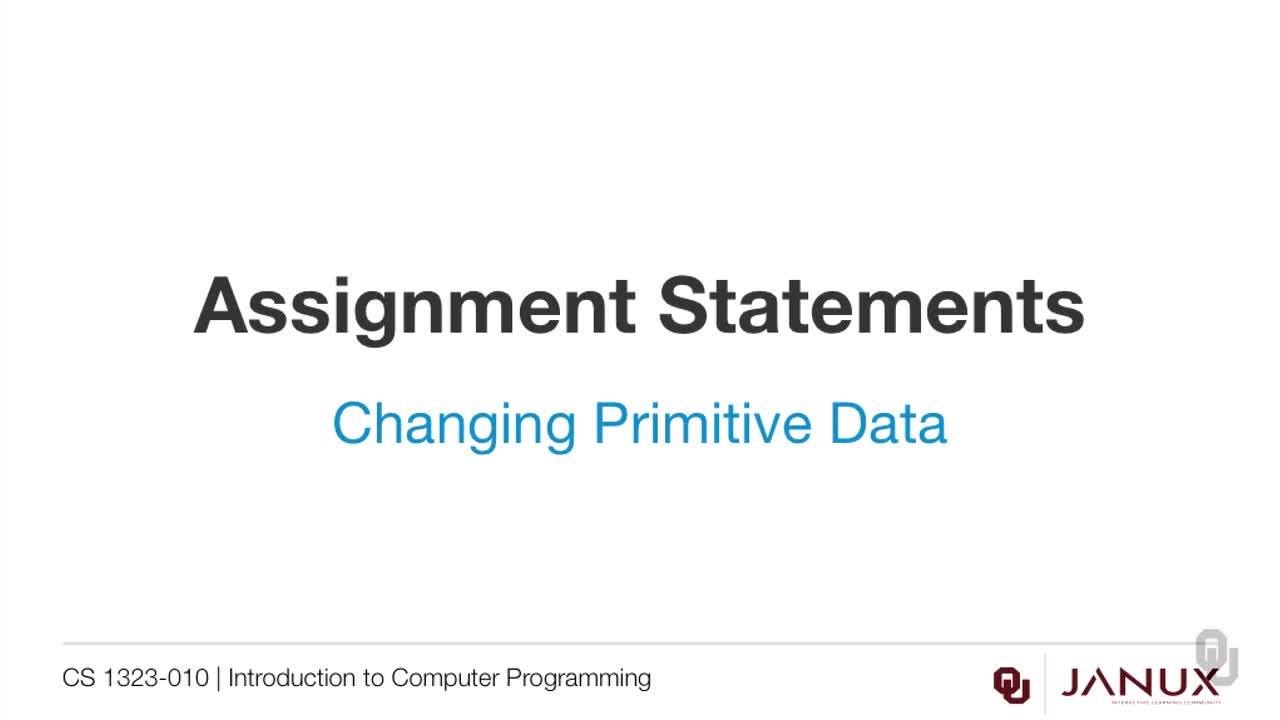 Introduction to Computer Programming - Changing Primitive Data - Assignment Statements