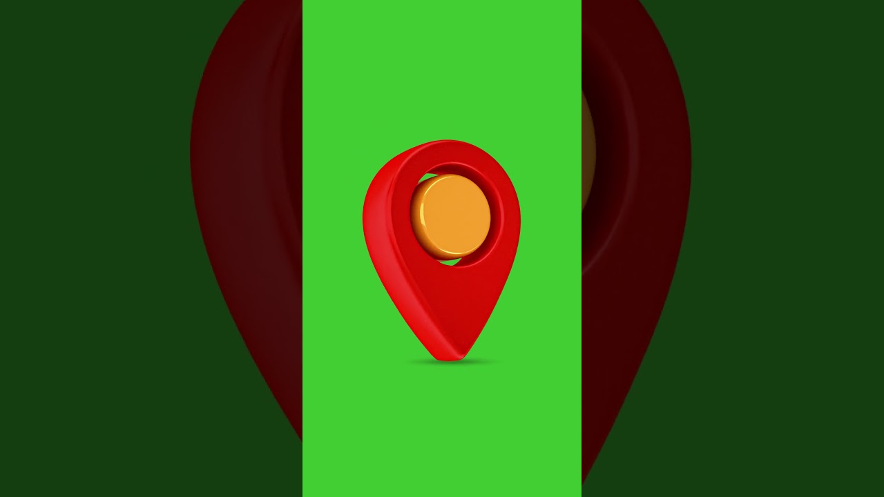 3d Red Yellow Location Icon Pop up on Green Screen Background