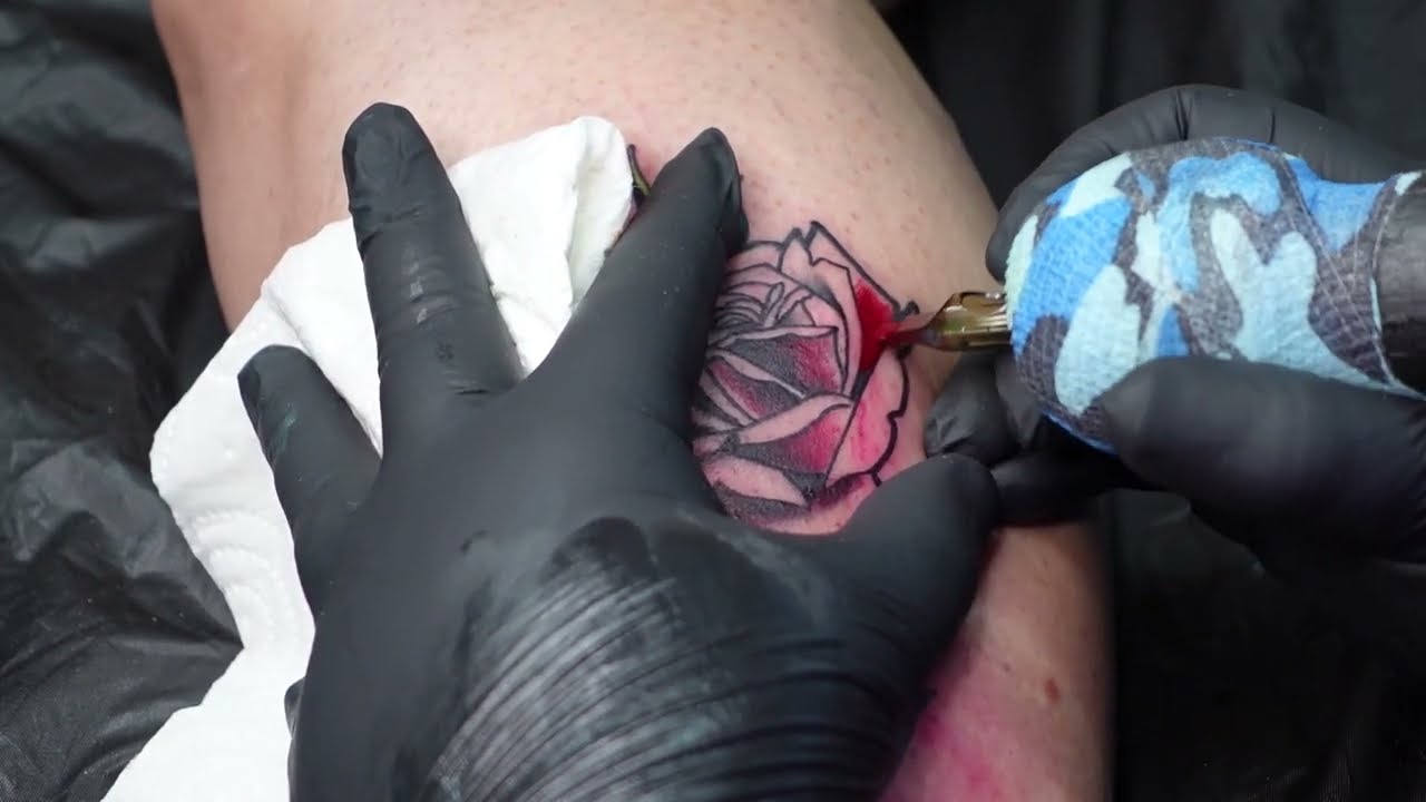 Neo-Traditional Rose Tattoo l Time Lapse l