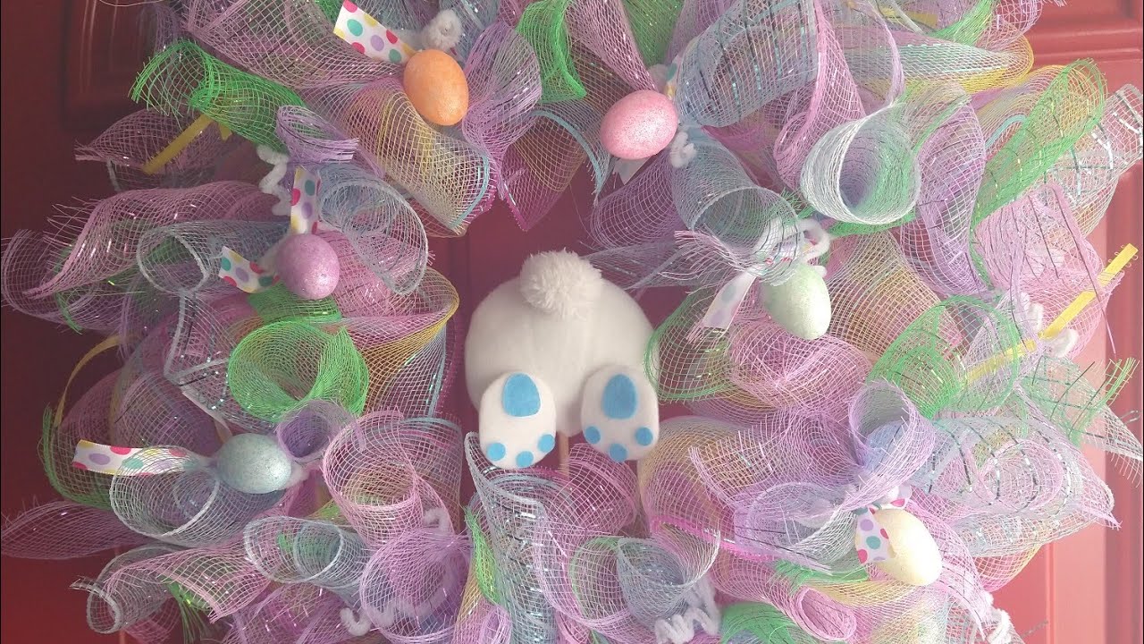Spring/Easter deco mesh wreath using all dollar tree items! 🤯 Part 1