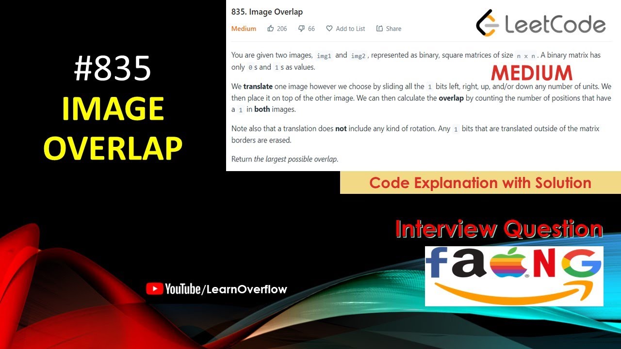 Image Overlap | LeetCode 835 | Java Explained w/ Code | @LearnOverflow