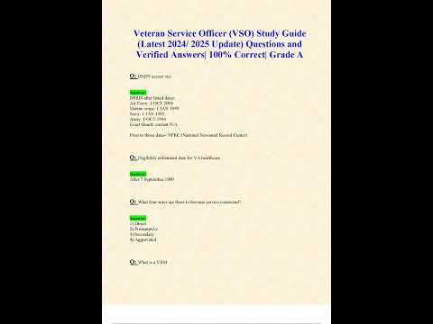 Veteran Service Officer (VSO) Study Guide (Latest 2024/ 2025 Update) Questions and Verified Answers