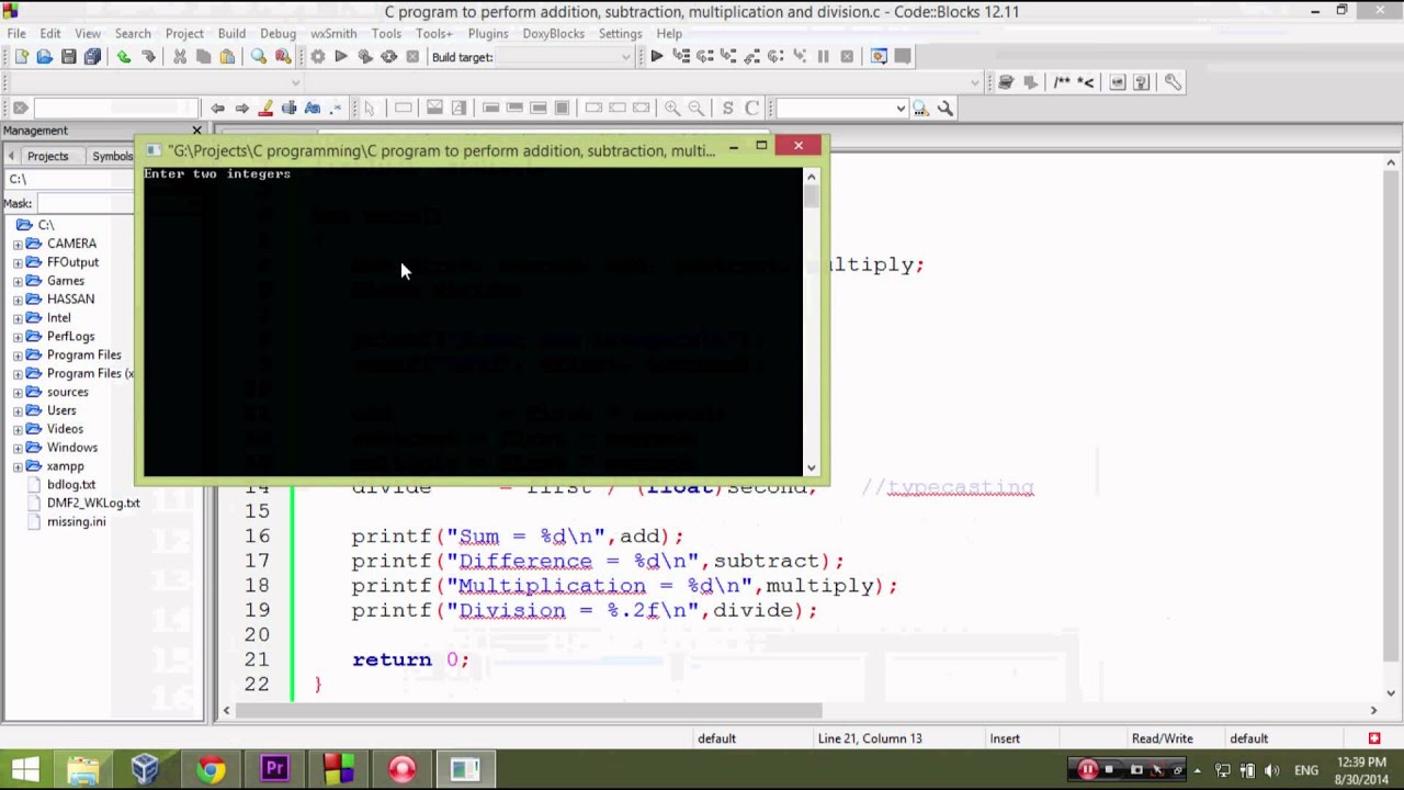 C program to perform addition, subtraction, multiplication and division - Learn C Programming P6