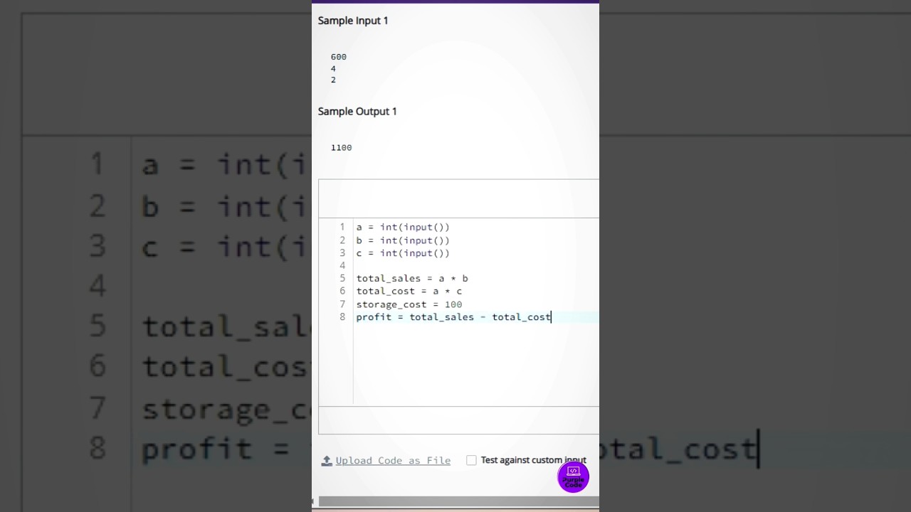 Calculate Profit | Hackerrank Challenge|Video 7l @PurpleCode404 @HackerrankOfficial #python #shorts