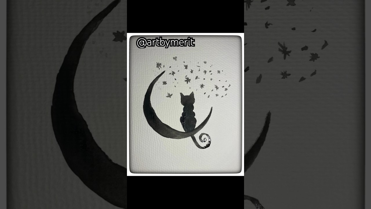 Easy Black Cat, Moon, Stars! #artist #watercolor #blackcat #moon #halloween #follow #artbymerit #fyp