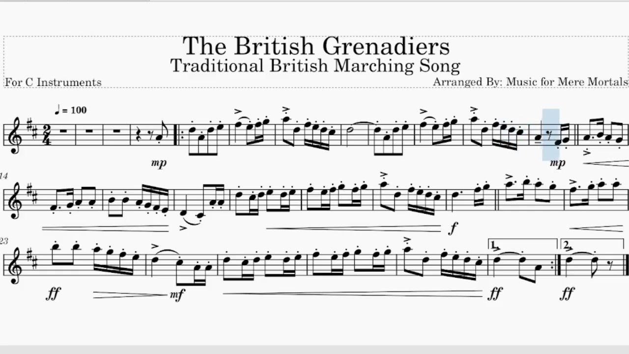 The British Grenadiers - Traditional - Play Along for C Instruments