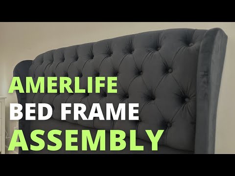 AMERLIFE Queen Size Platform Bed Frame, Velvet Upholstered Sleigh Bed with Scroll Wingback Assembly
