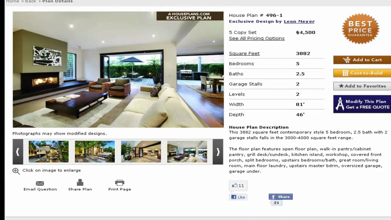 Houseplans.com Plan # 496-1 by Leon Meyer Exclusively on Houseplans.com