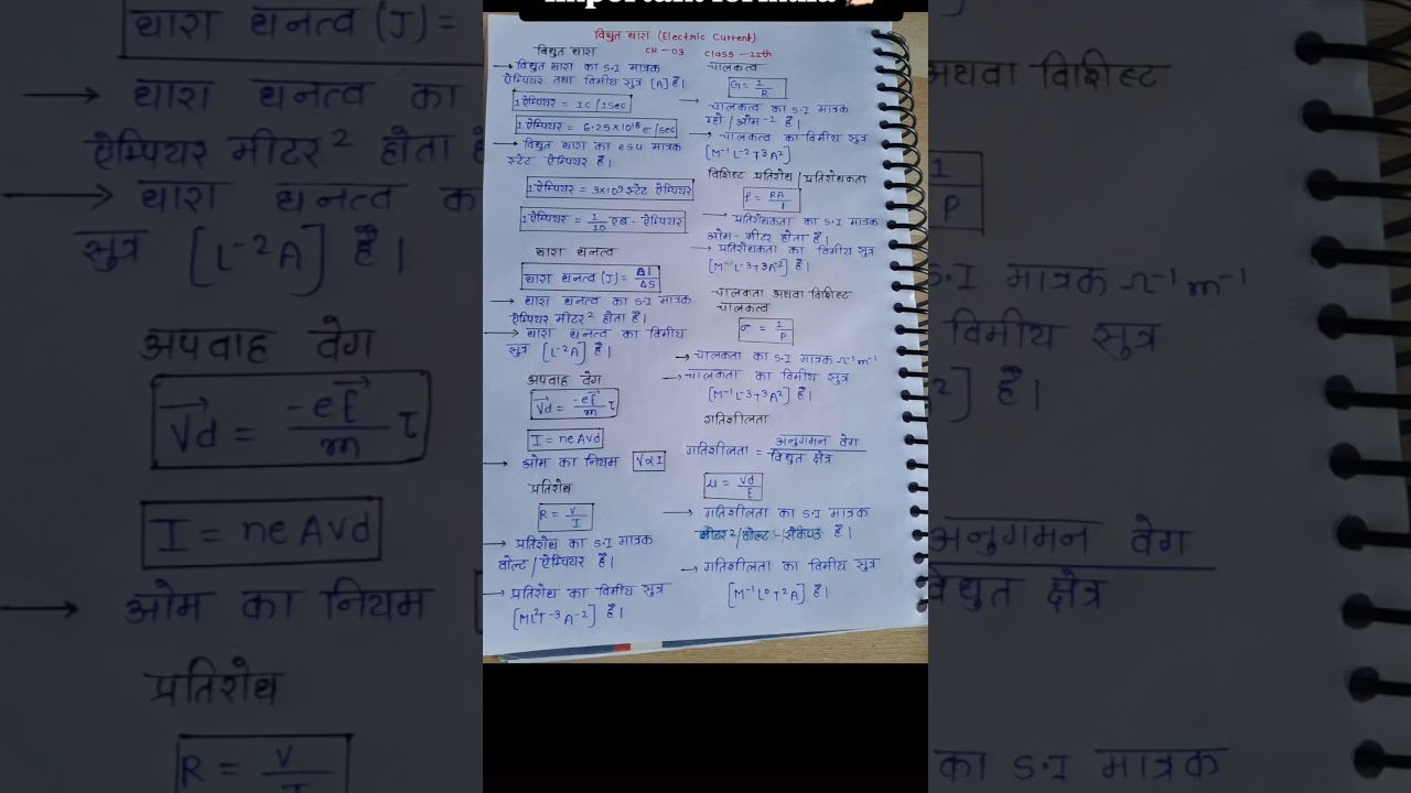 Physics Class 12 chapter 3 most important formula #music #