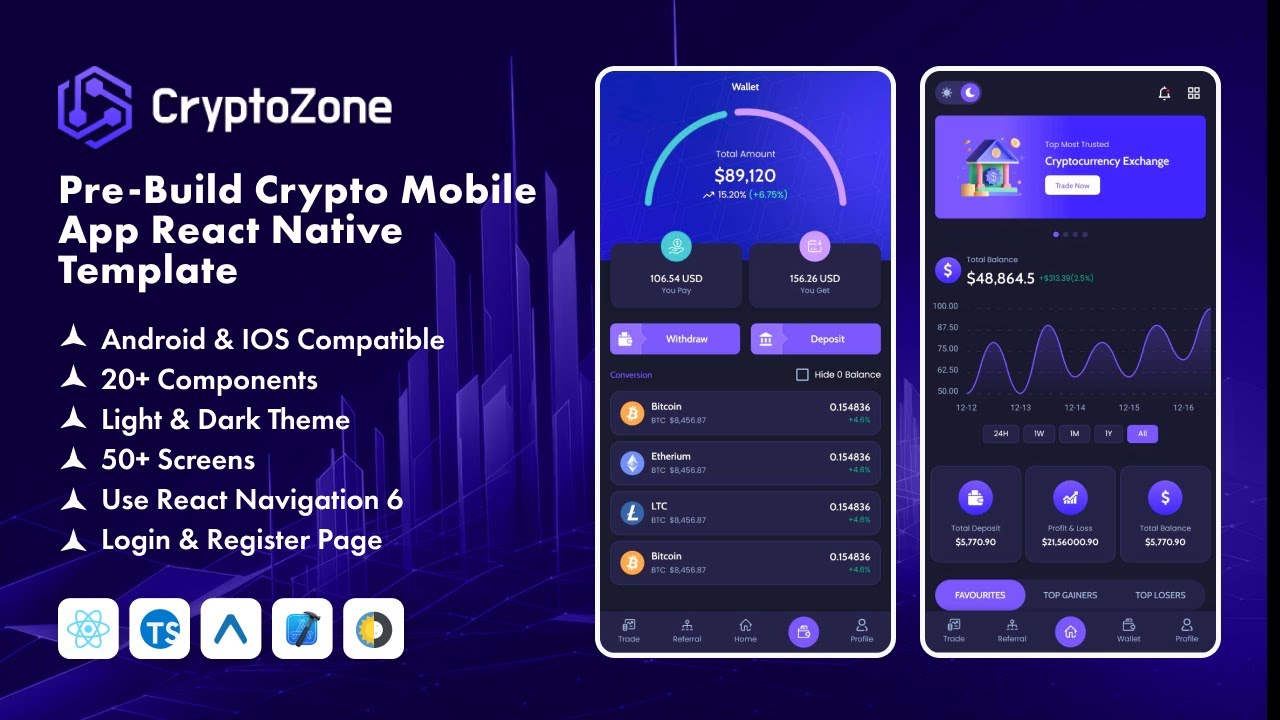 CryptoZone: Pre-Build Crypto Mobile App React Native Template #react  #template