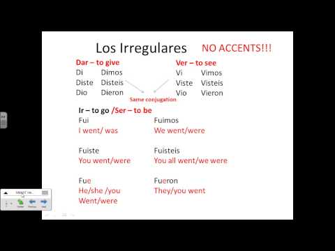 Irregular verbs preterite dar,ver, ir, ser, hacer notes