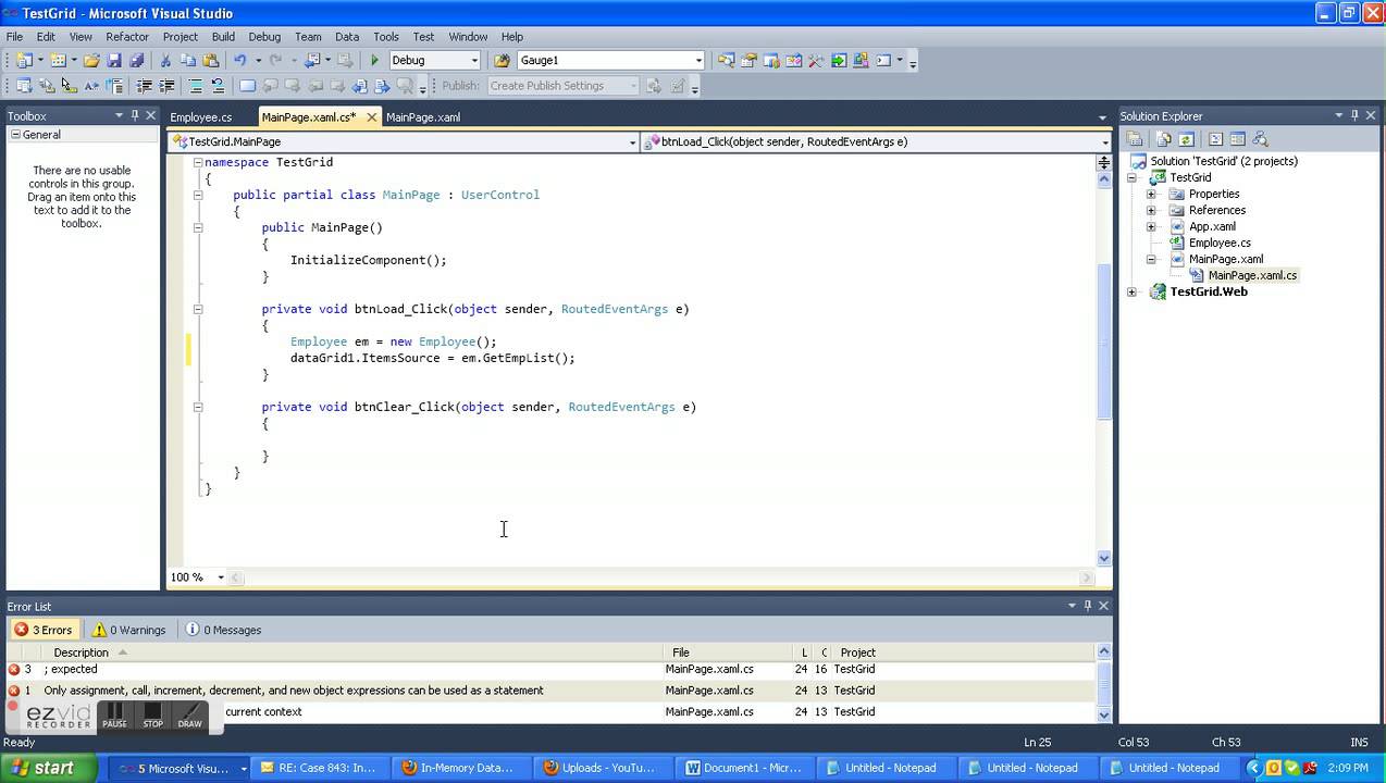 Silverlight Tutorials :  Bind Data Grid