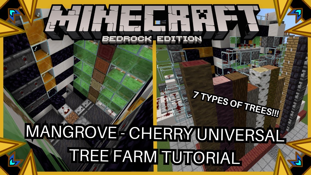 [Mangrove-Cherry] Universal Tree Farm 7 type Tutorial For Minecraft Bedrock 1.21