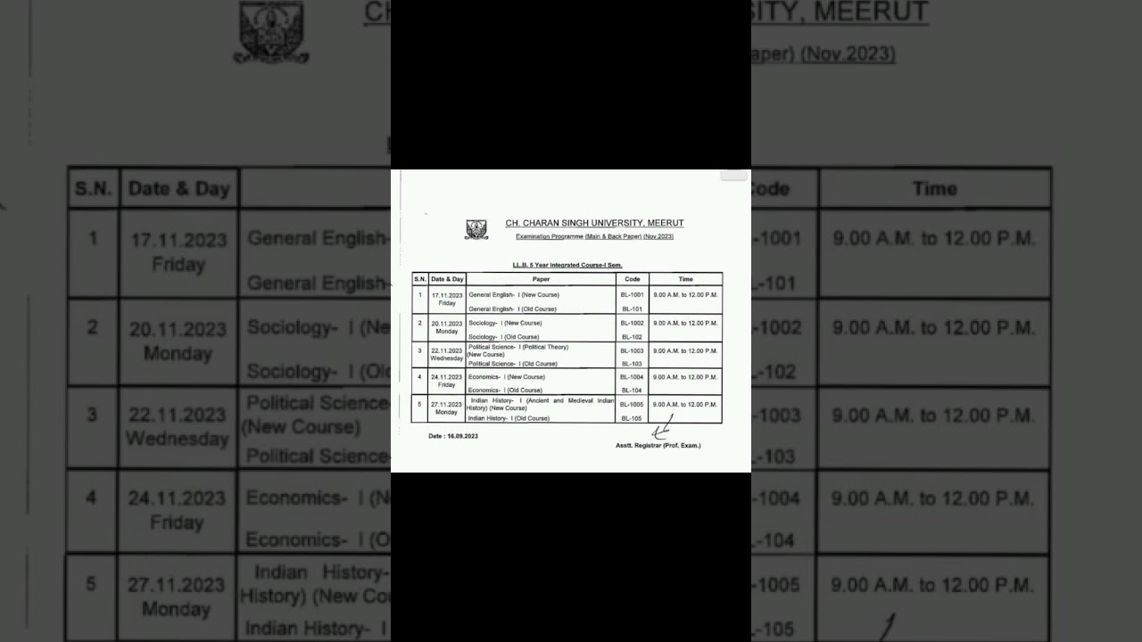 Ballb 1st semester examination schedule || datesheet nov 2023 || Education || Law # CCS University