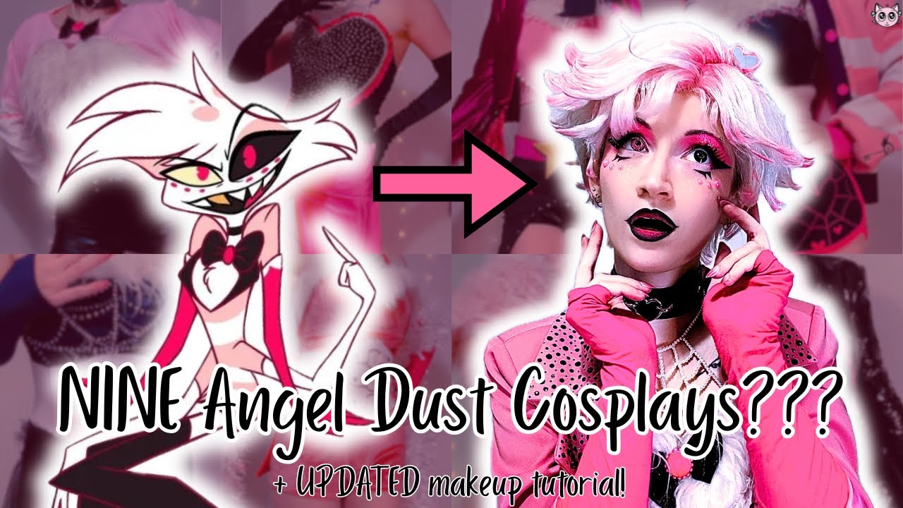 My NINE Angel outfits!?🕷️💕| Angel Dust Cosplay Breakdown and Makeup Tutorial UPDATED! | Hazbin Hotel