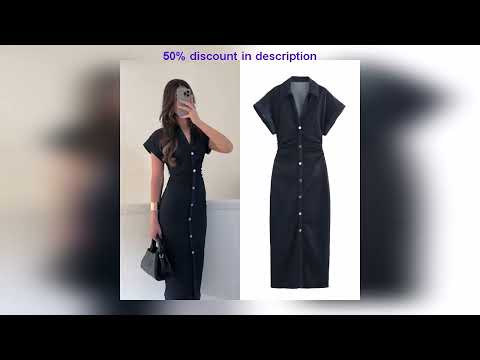 #ETJ 2025 traf Spring New 1975 series denim MIDI dress with lapel side zipper fashion wrinkle wai