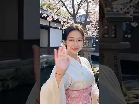 The mature Japanese royal sister greeted happily under the cherry tree
