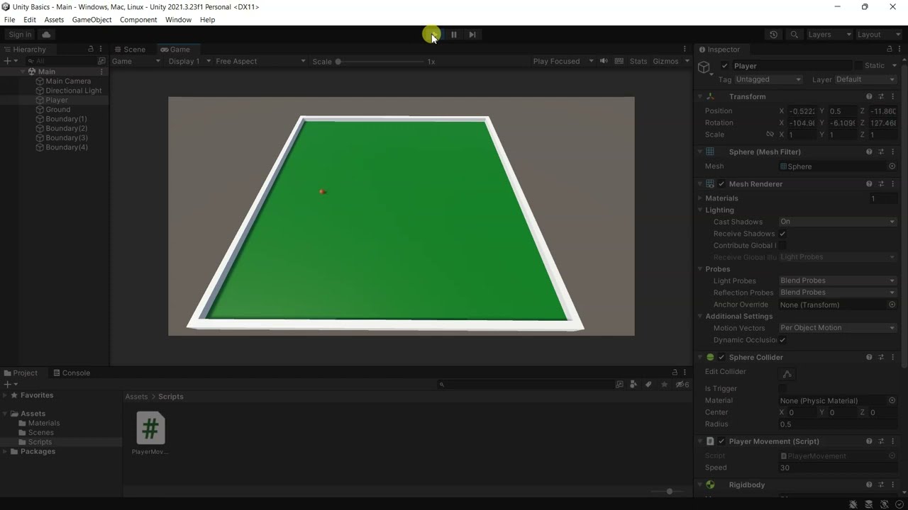 Unity C# Script: Simple Player Movement Learning Project