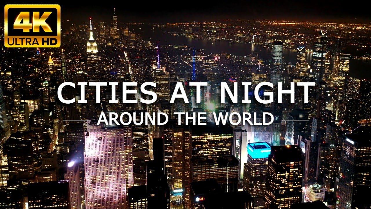 [1 Hour] Piano Music & Night Cities Around the World 2023 in 4K Ultra HD | Background Video 4K