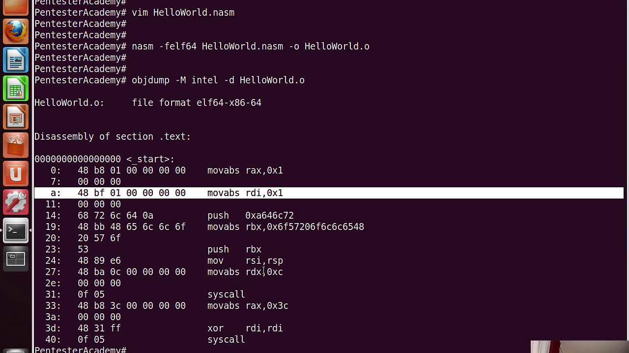 027 helloworld shellcode stack technique