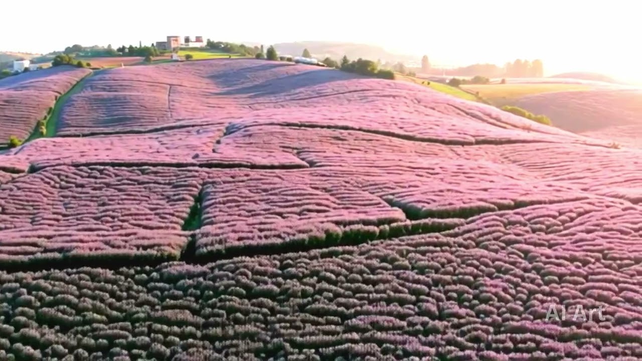 AI-Generated Lavender Fields in Provence: Drone View of Blooming Lavender Under Golden Afternoon 🌿💜