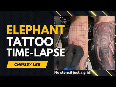 Elephant Tattoo Time-Lapse - Grid Method No Stencil - Chrissy Lee