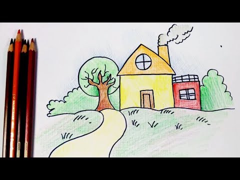 How to draw house in forest | learn how to draw house with tree | Kids ...